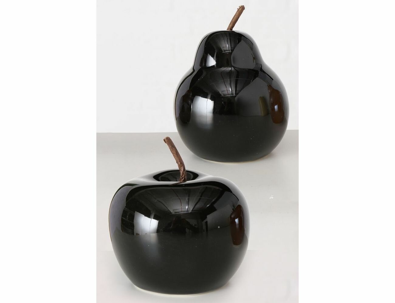 Фарфоровые статуэтки перламутровые фрукты: яблоко И груша, фарфор, черный, 14 см, 2 шт, Boltze 2031717-набор-1