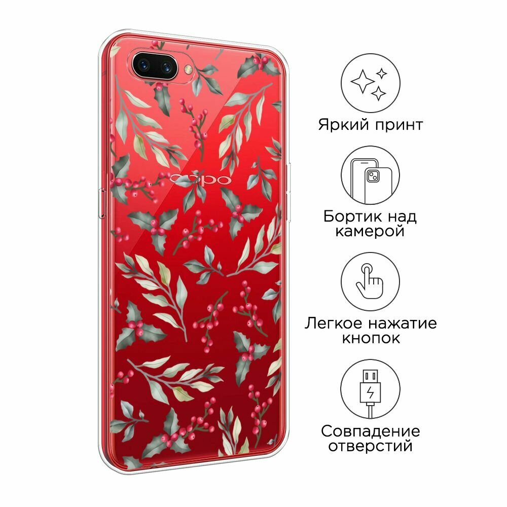 Чехол на Oppo A3s / Oppo A3s с принтом Зимние ягоды паттерн, прозрачный — фото 1