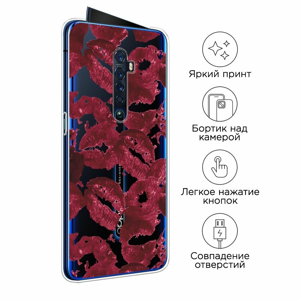 Чехол на Oppo Reno 2 / Оппо Рено 2 с принтом "Помада паттерн 2", прозрачный — фото 1