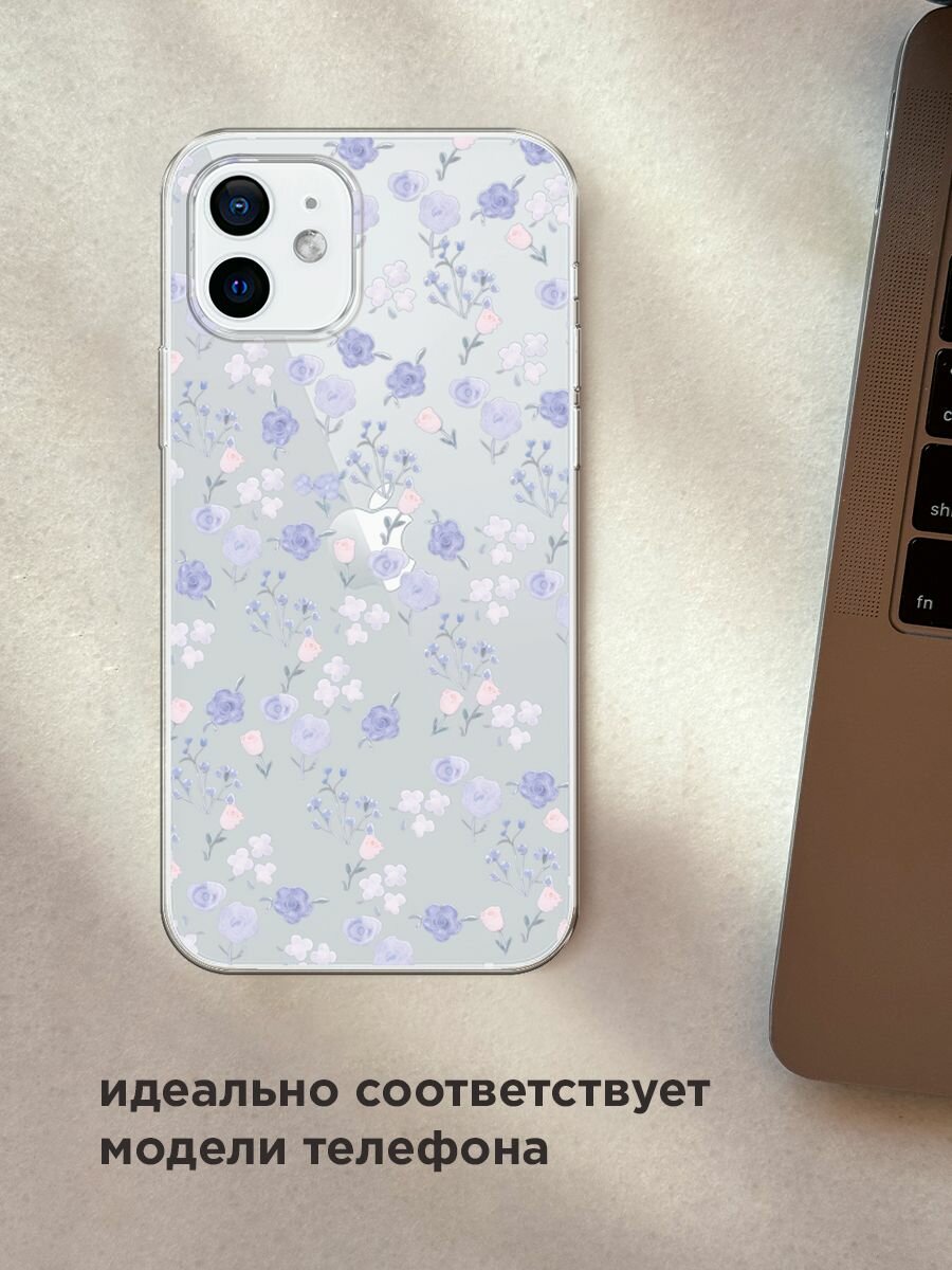 Чехол на Apple iPhone 12/12 Pro / Айфон 12/12 Про с принтом "Сиреневые розы паттерн", прозрачный — фото 1