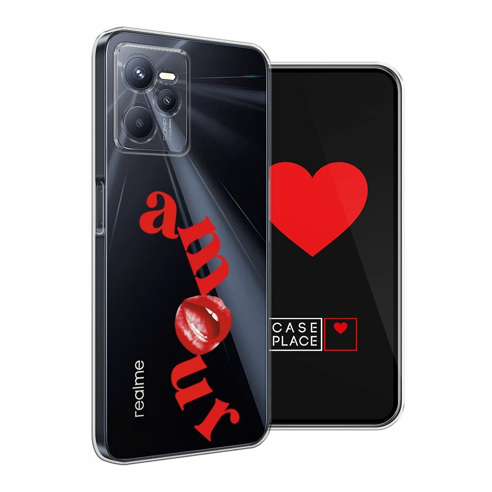 Чехол на Realme C35 / Реалми C35 с принтом "Amour lips - 14 февраля", прозрачный — фото 1