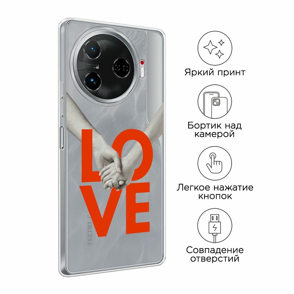Чехол на Tecno Camon 30 Pro 5G / Текно Камон 30 Про 5G с принтом "Love holding hands - 14 февраля", прозрачный — фото 1