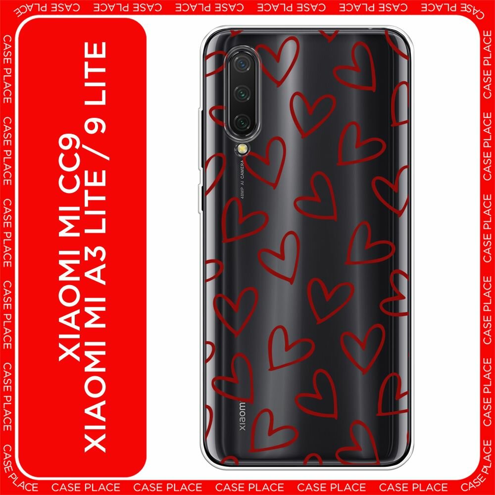 Чехол на Xiaomi Mi CC9/A3 Lite/9 Lite / Сяоми Mi CC9 с принтом "Little hearts doodles 2 - 14 февраля", прозрачный