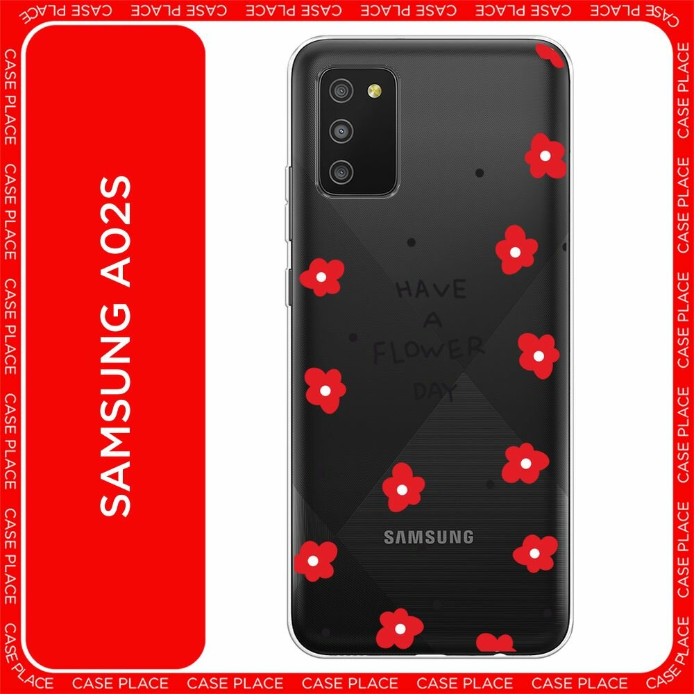 Чехол на Samsung Galaxy A02s / Самсунг Галакси A02s с принтом "Have a flower day 2", прозрачный