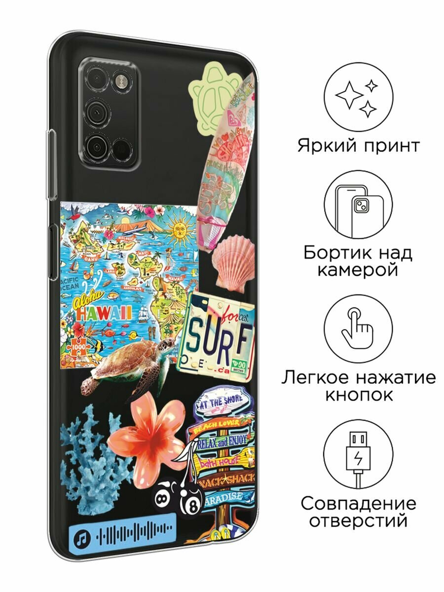 Чехол на Samsung Galaxy A03S / Самсунг Галакси A03S с принтом "Summer collage", прозрачный — фото 1