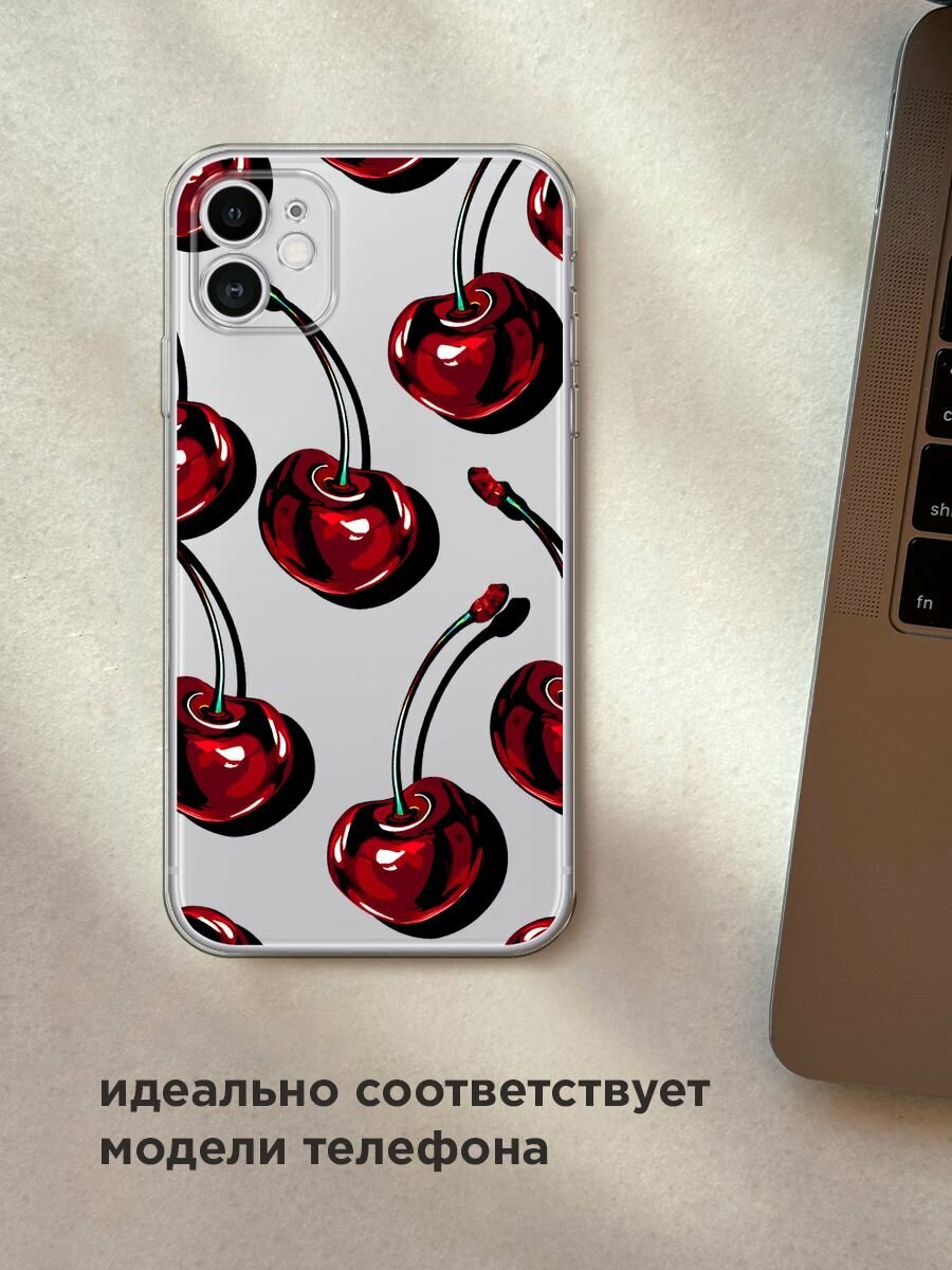 Чехол на Apple iPhone 11 / Айфон 11 с принтом "Сочные черешни", прозрачный — фото 1