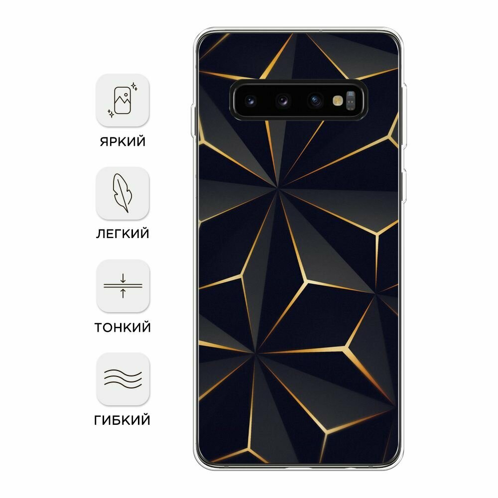 Чехол на Samsung Galaxy S10 + / Самсунг Галакси S10 Плюс с принтом "Черные полигоны" — фото 1