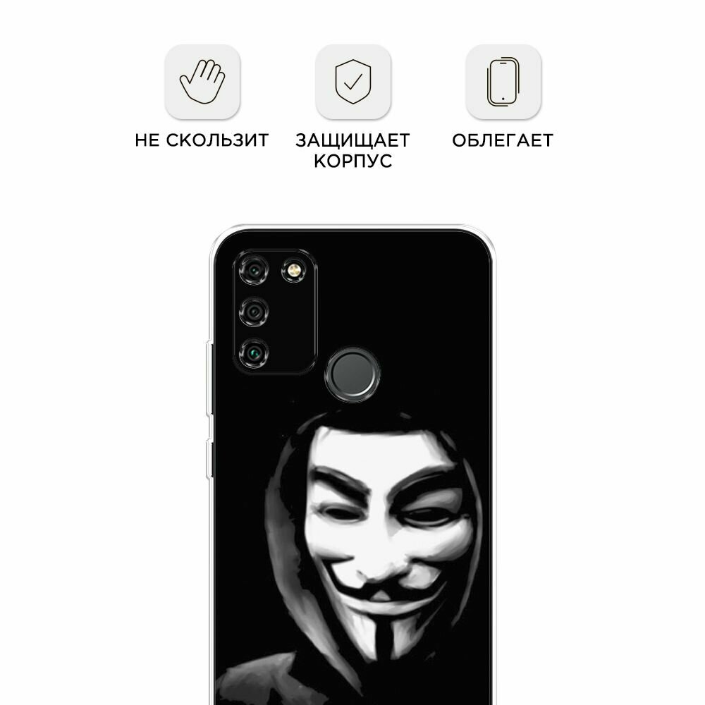 Силиконовый чехол на Honor 9A / Хонор 9А с принтом "Анонимус" — фото 1
