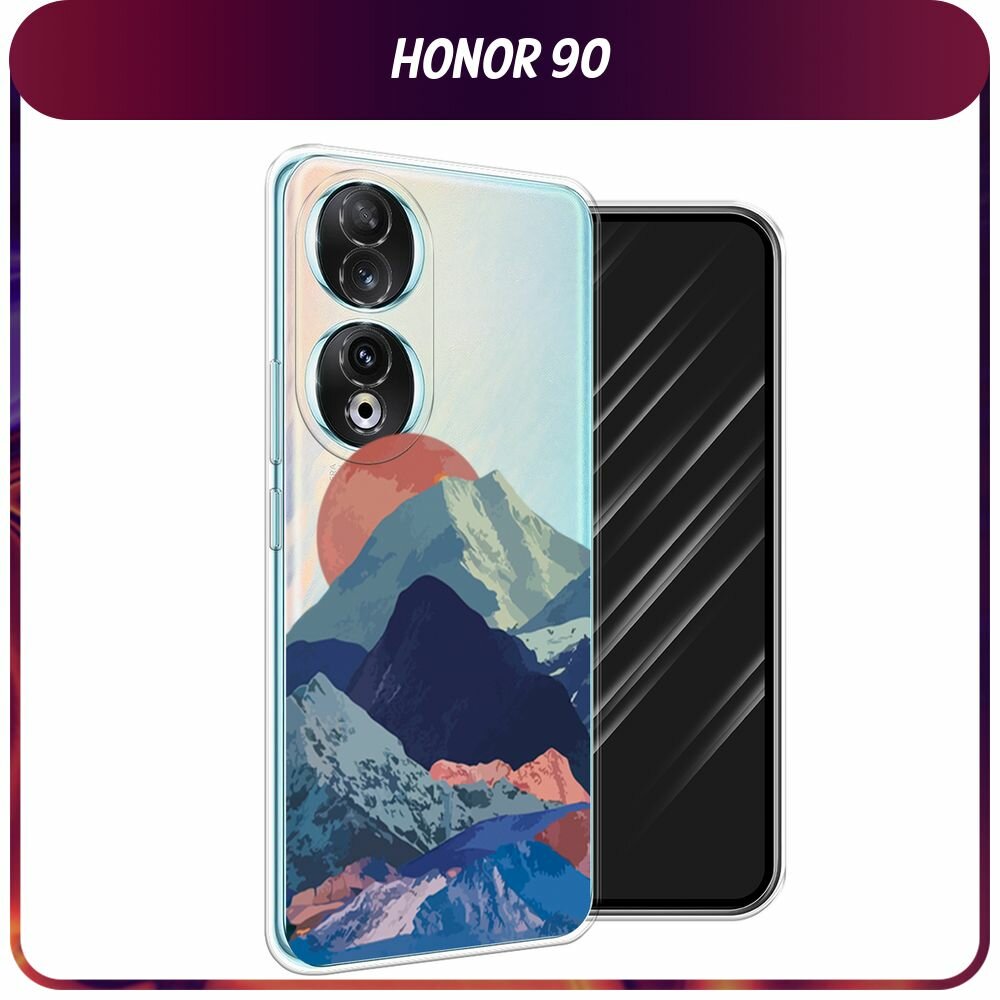 Чехол на Honor 90 / Хонор 90 с принтом "Закат в снежных горах", прозрачный