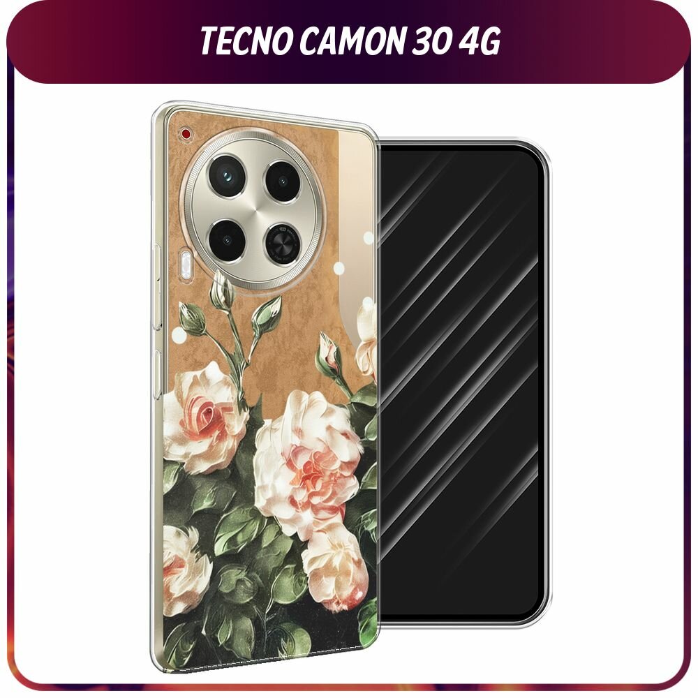 Чехол на Tecno Camon 30 4G / Текно Камон 30 4G с принтом "Цветочная картина 2", прозрачный