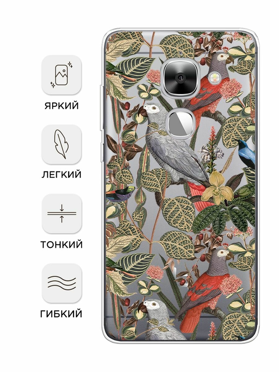 Чехол на LeEco Le 2/2 pro / Лееко Ле 2/2 про с принтом "Tropical pattern", прозрачный — фото 1
