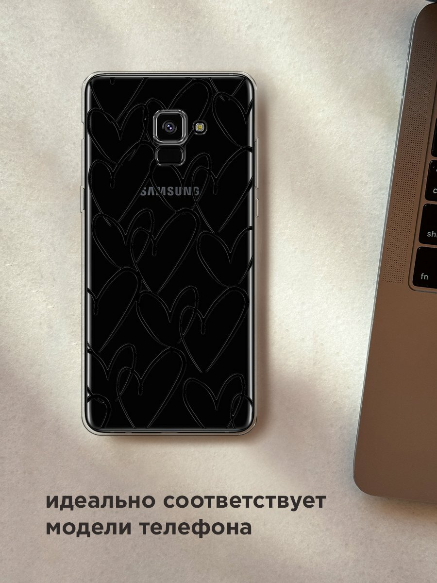Чехол на Samsung Galaxy A8 + / Самсунг Галакси А8 Плюс 2018 с принтом "Hearts doodle black 1" — фото 1