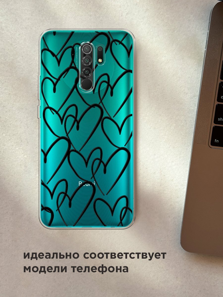 Чехол на Xiaomi Redmi 9 / Сяоми Редми 9 с принтом "Hearts doodle black 1" — фото 1