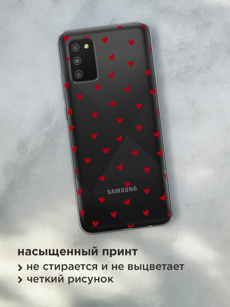 Чехол на Samsung Galaxy A02s / Самсунг Галакси A02s с принтом "Red hearts", прозрачный — фото 1