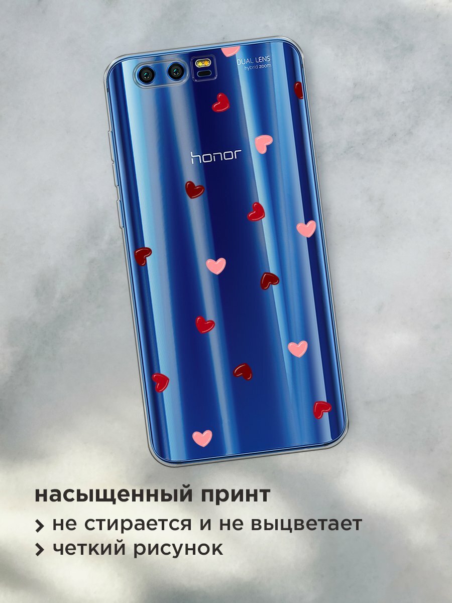 Чехол на Honor 9 / Хонор 9 с принтом "Бордовые сердечки 2" — фото 1
