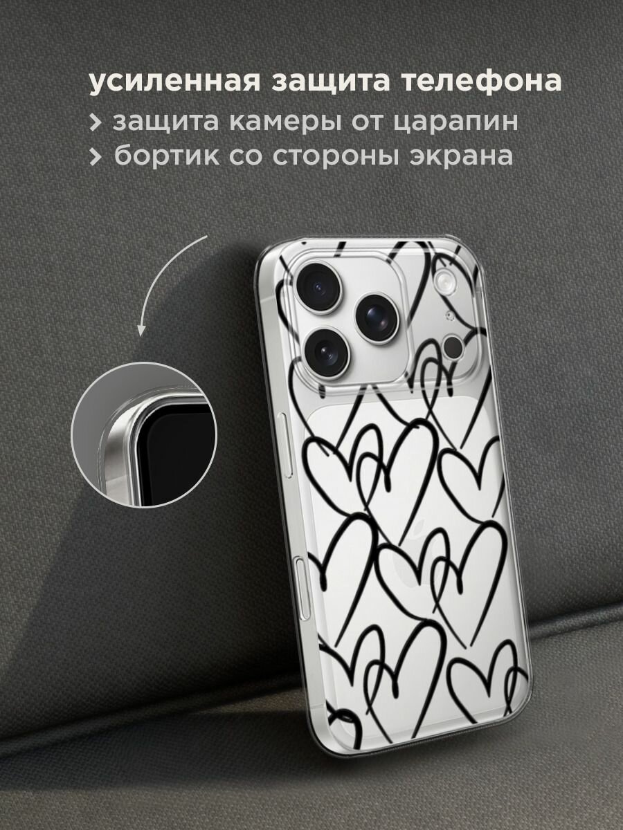 Чехол на Apple iPhone 17 Pro / Айфон 17 Про с принтом "Hearts doodle black 1" — фото 1