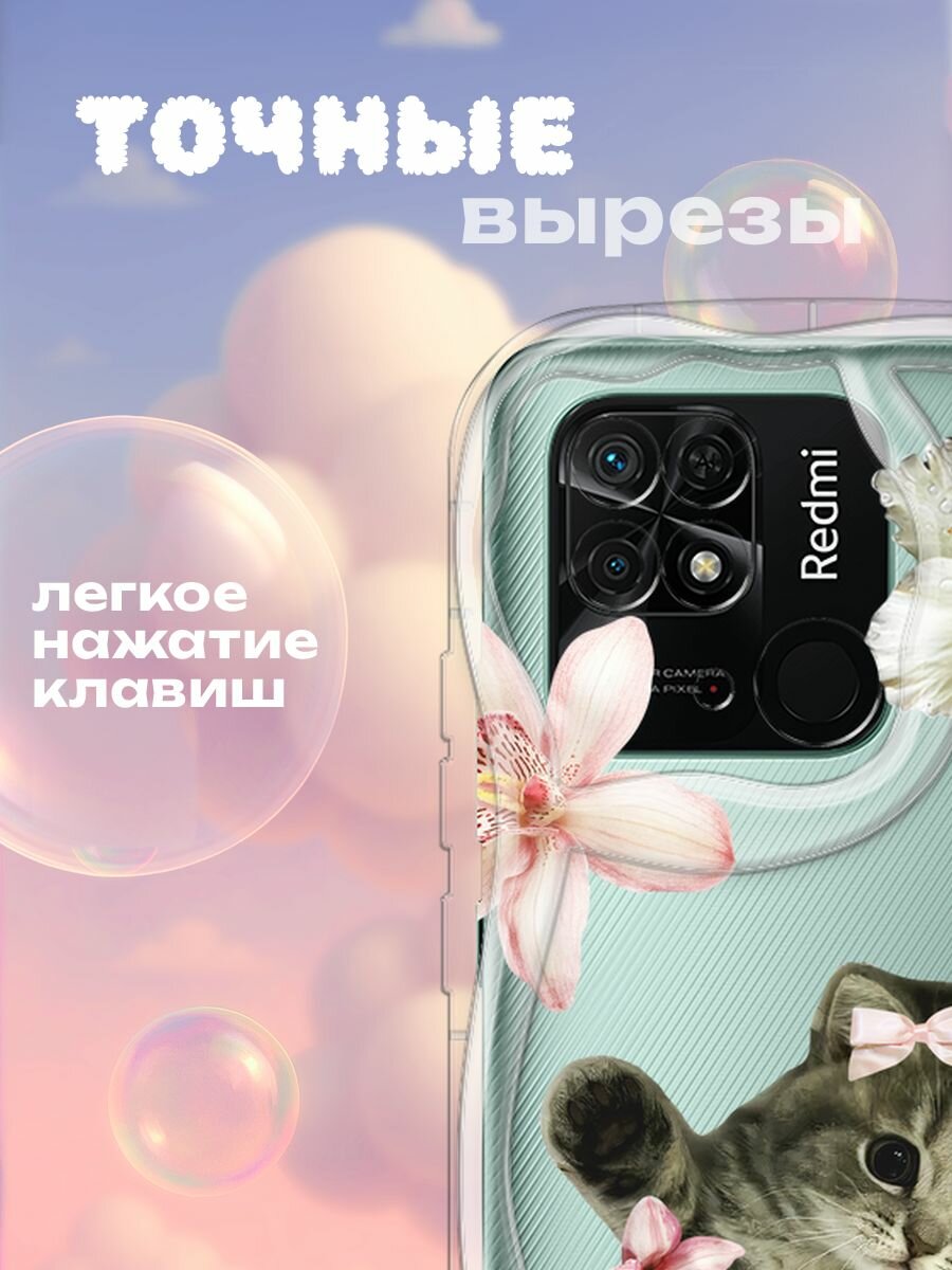 Чехол на Xiaomi Redmi 10C / Редми 10С с принтом "Котенок в цветах" — фото 1