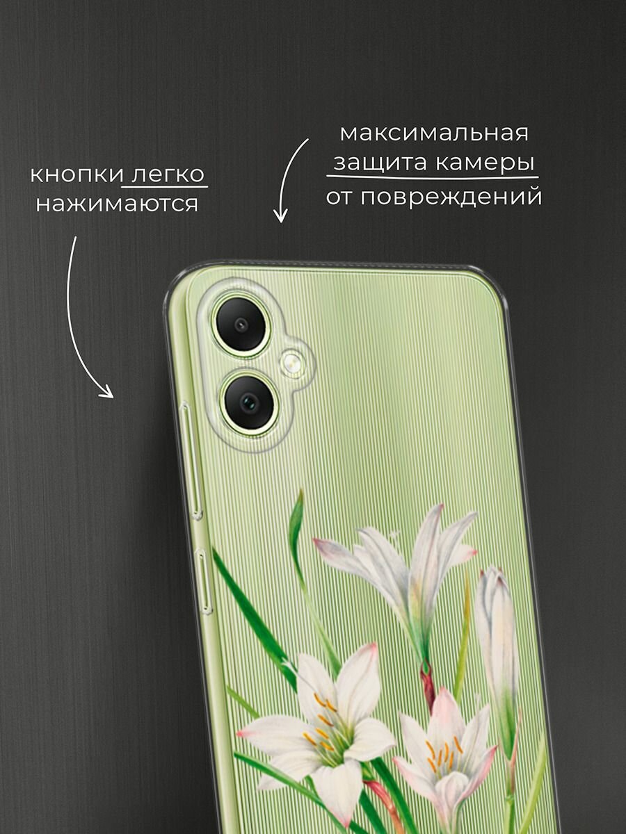 Чехол на Samsung Galaxy A05 / Самсунг Галакси A05 с принтом "White lily", прозрачный — фото 1