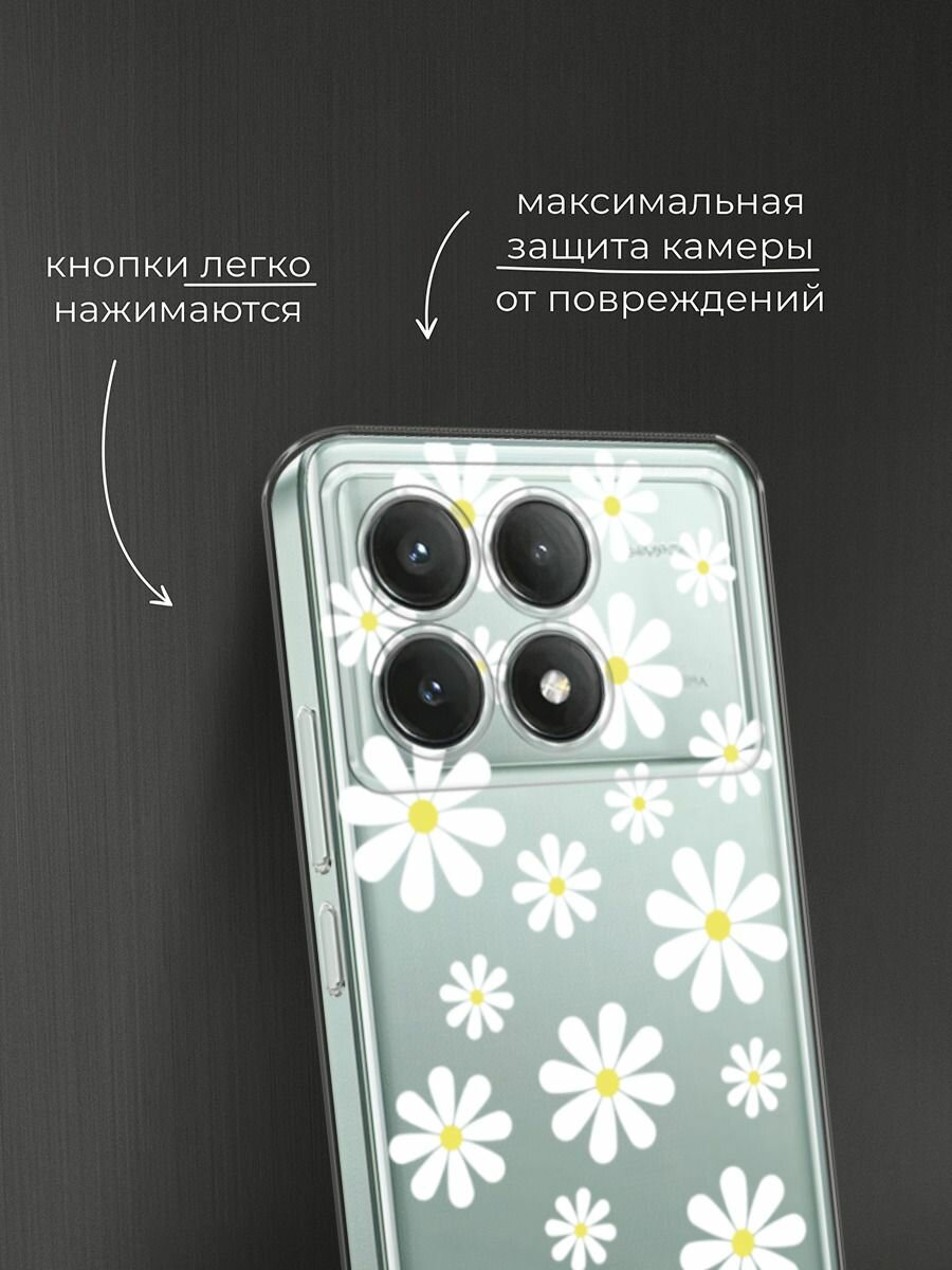 Чехол на Xiaomi Poco X6 PRO 5G / Поко X6 Про 5G с принтом "Большие ромашки", прозрачный — фото 1