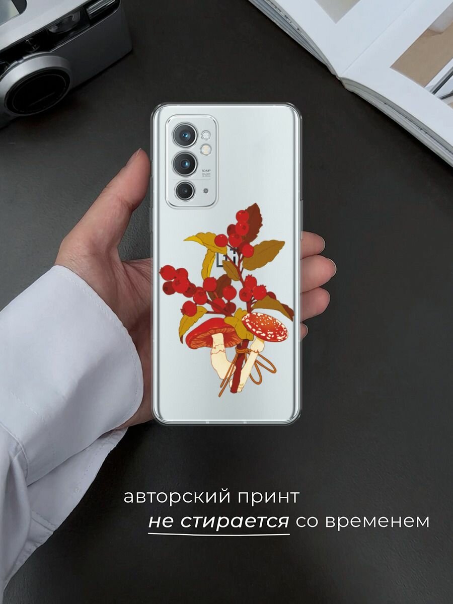 Чехол на OnePlus 9RT / ВанПлас 9RT с принтом "Рябина с грибами", прозрачный — фото 1