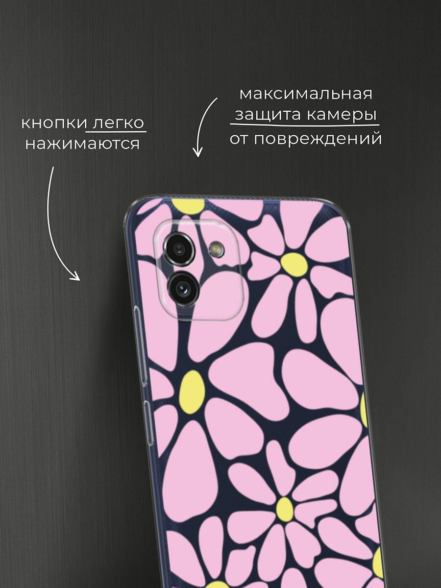 Чехол на Samsung Galaxy A03 / Самсунг Галакси А03 с принтом "Розовые лепестки 2", прозрачный — фото 1
