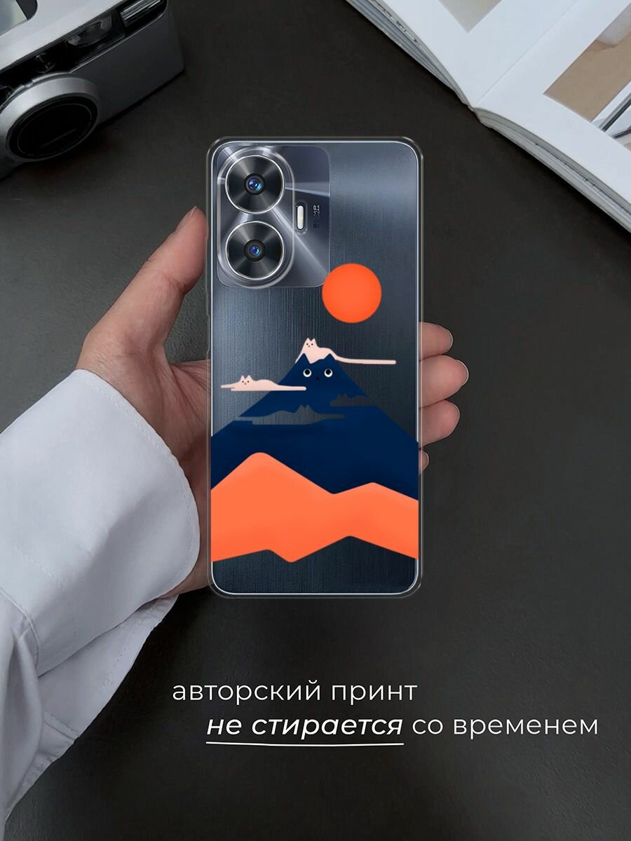 Чехол на Realme C55 / Реалми C55 с принтом "Кот-гора", прозрачный — фото 1