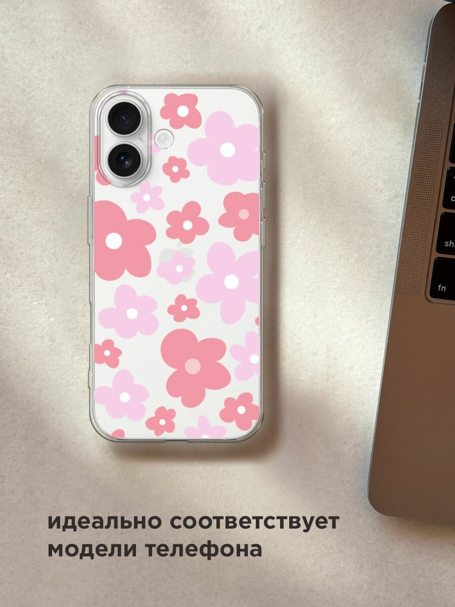 Чехол на Apple iPhone 17 / Айфон 17 с принтом "Нежные розовые цветочки рисунок", прозрачный — фото 1