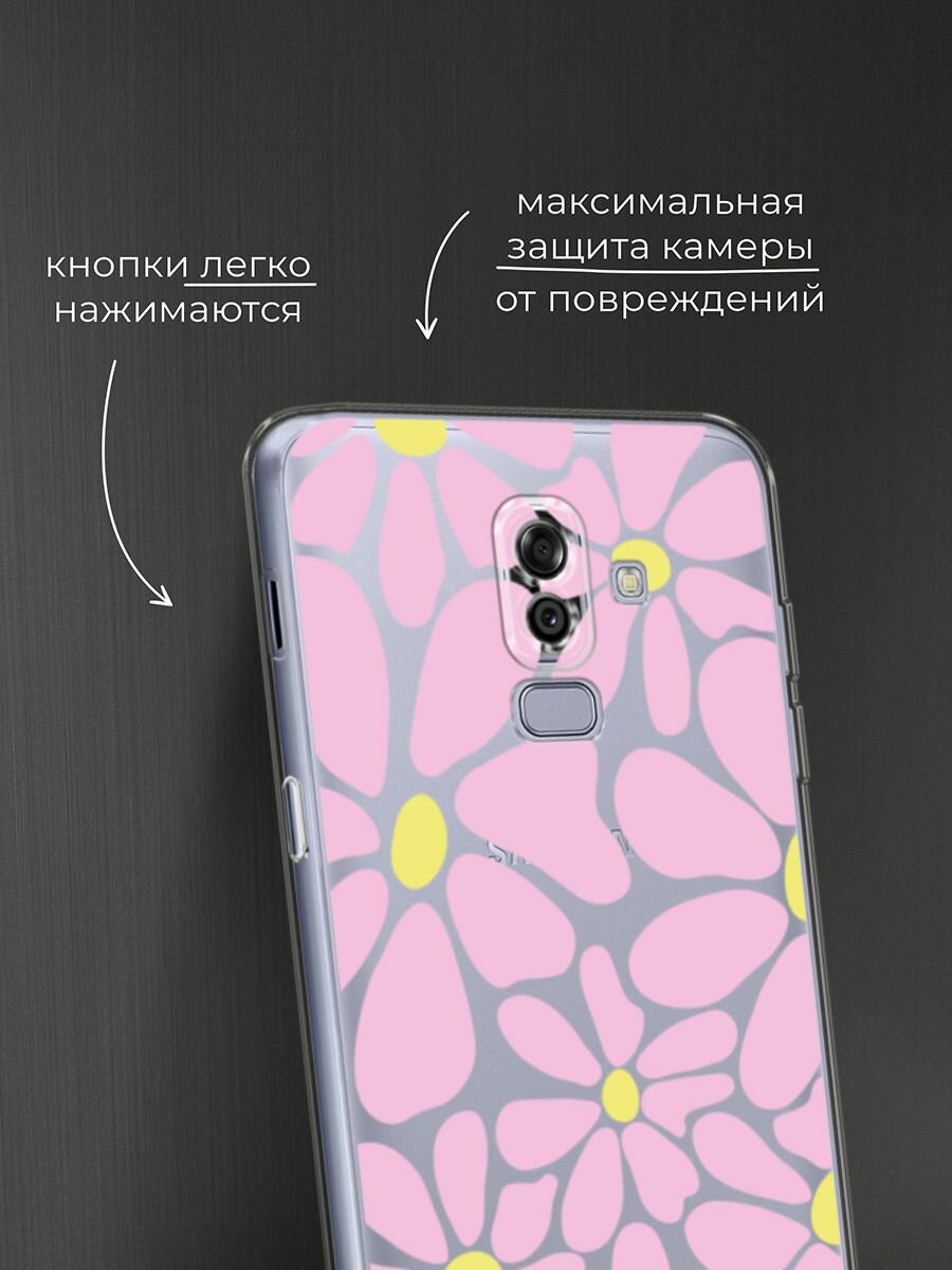 Чехол на Samsung Galaxy J8 / Самсунг Галакси Джей 8 с принтом "Розовые лепестки 2", прозрачный — фото 1
