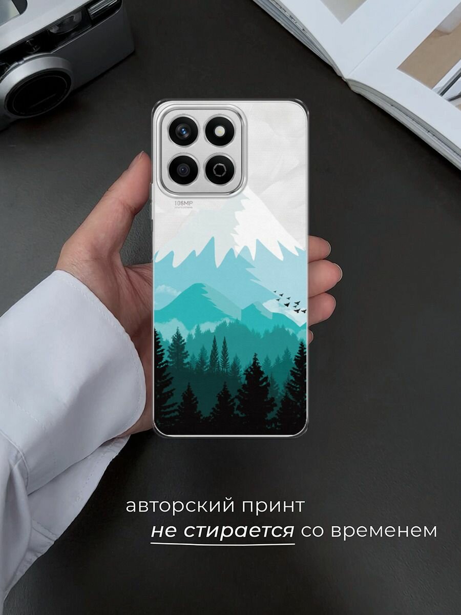 Чехол на Honor X7c / Хонор X7c с принтом "Синяя снежная гора", прозрачный — фото 1