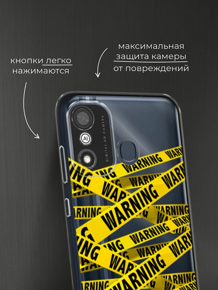 Чехол на Itel A27 / Ител А27 с принтом "Warning!", прозрачный — фото 1