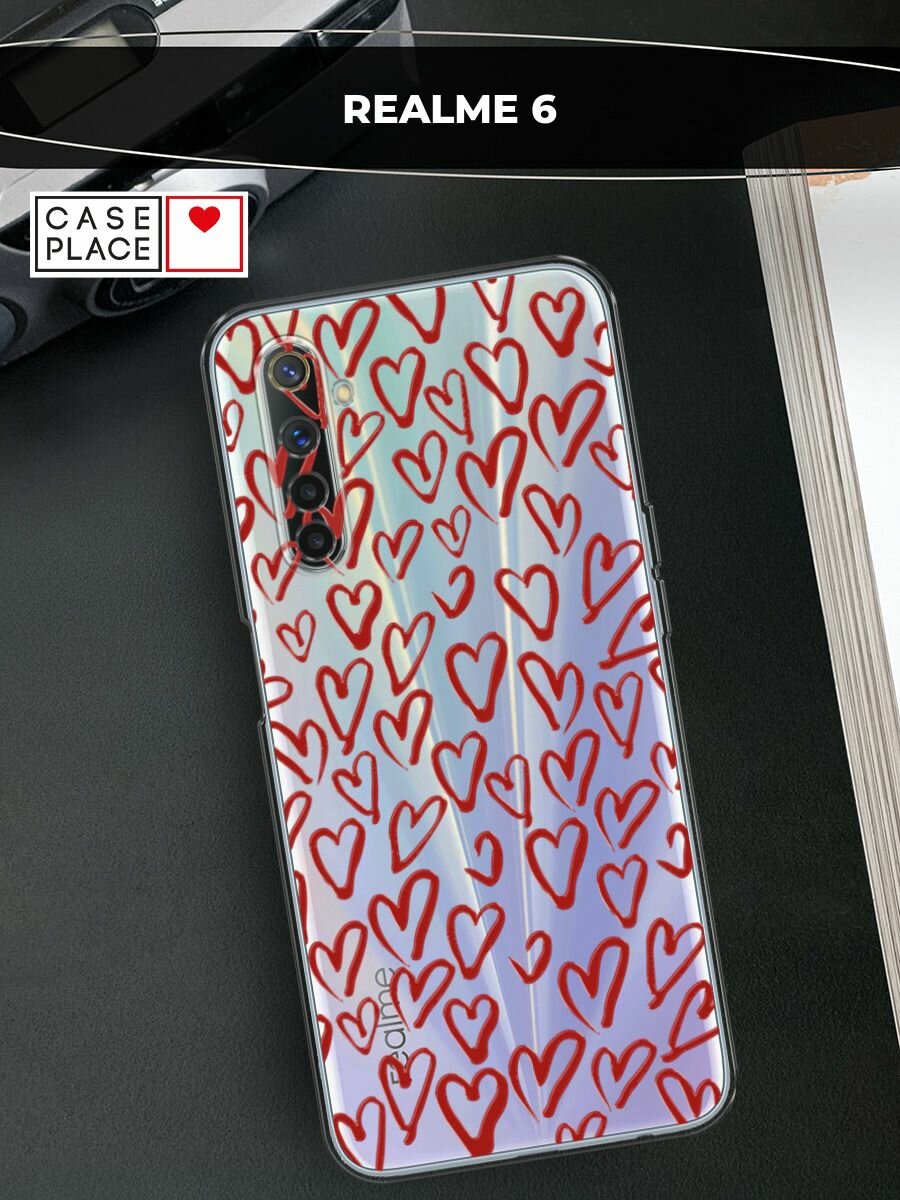 Чехол на Realme 6 / Реалми 6 с принтом "Легкие бордовые сердечки"