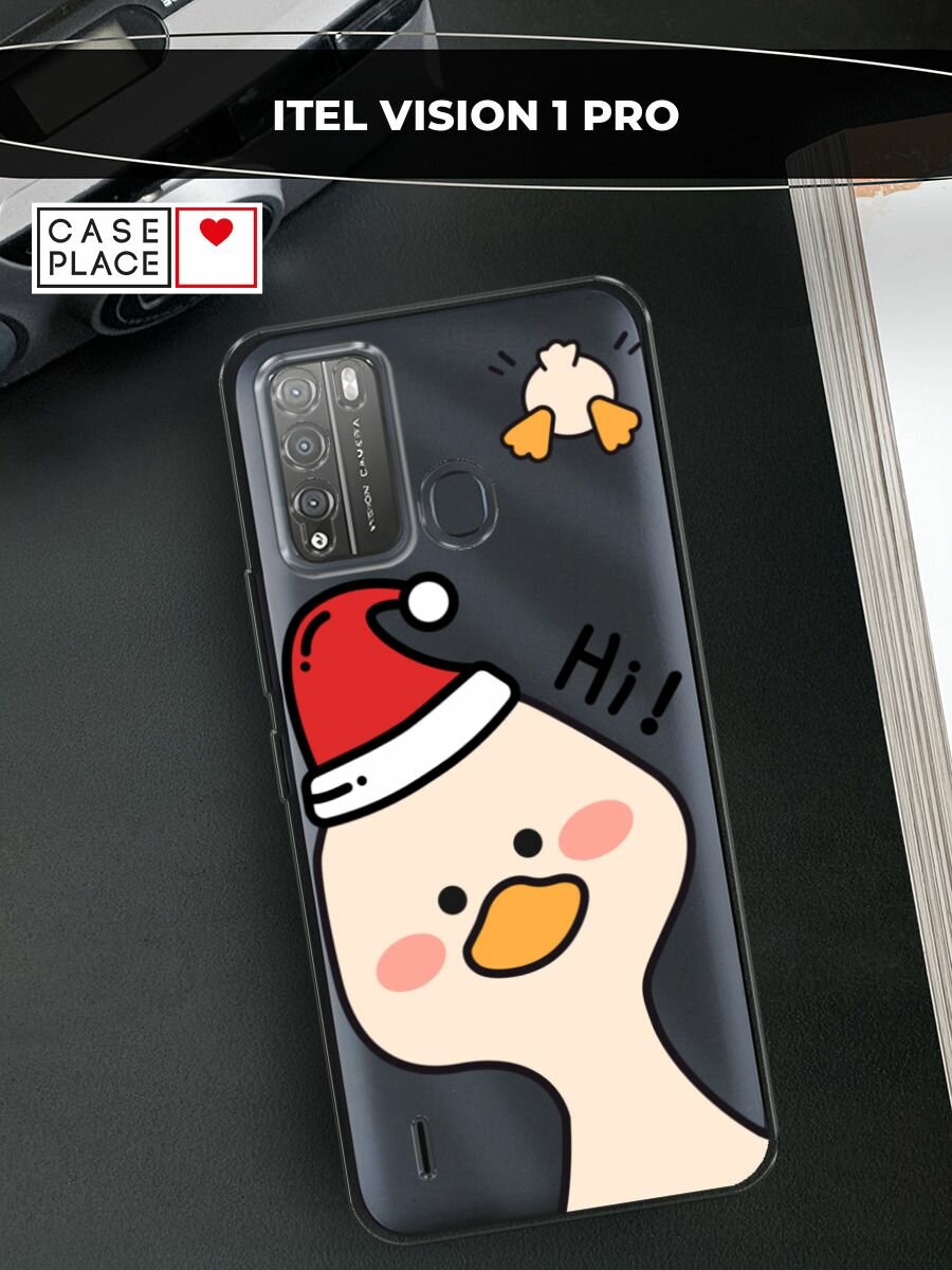 Чехол на Itel Vision 1 Pro / Ител Визион 1 Про с принтом "Новогодний гусь Hi 2", прозрачный