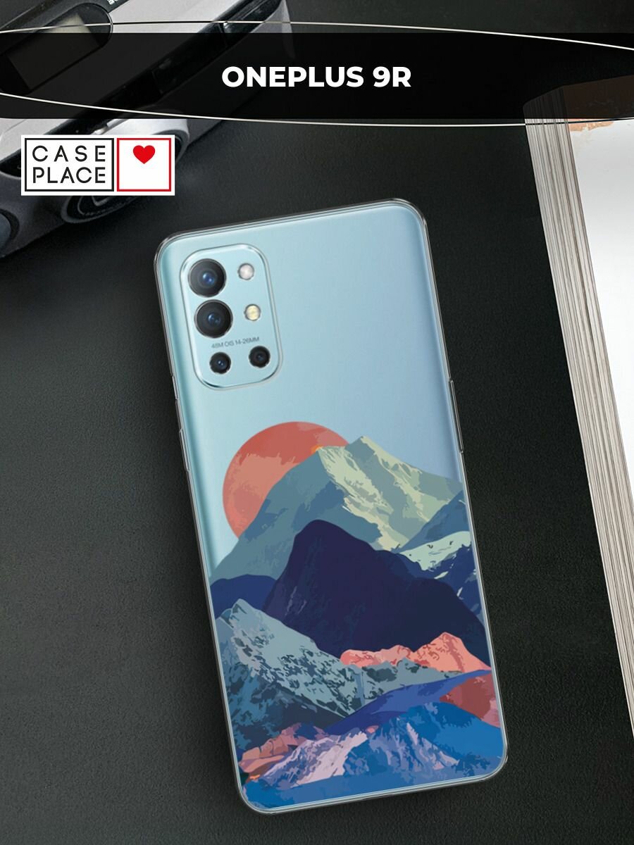 Чехол на OnePlus 9R / ВанПлас 9R с принтом "Закат в снежных горах", прозрачный
