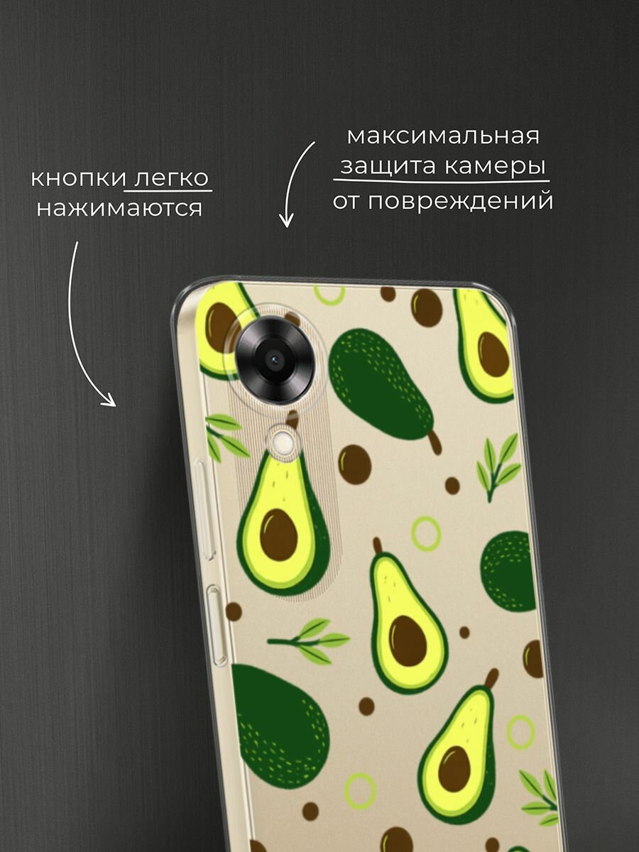 Чехол на Oppo A17K / Оппо A17K с принтом "Авокадо паттерн", прозрачный — фото 1