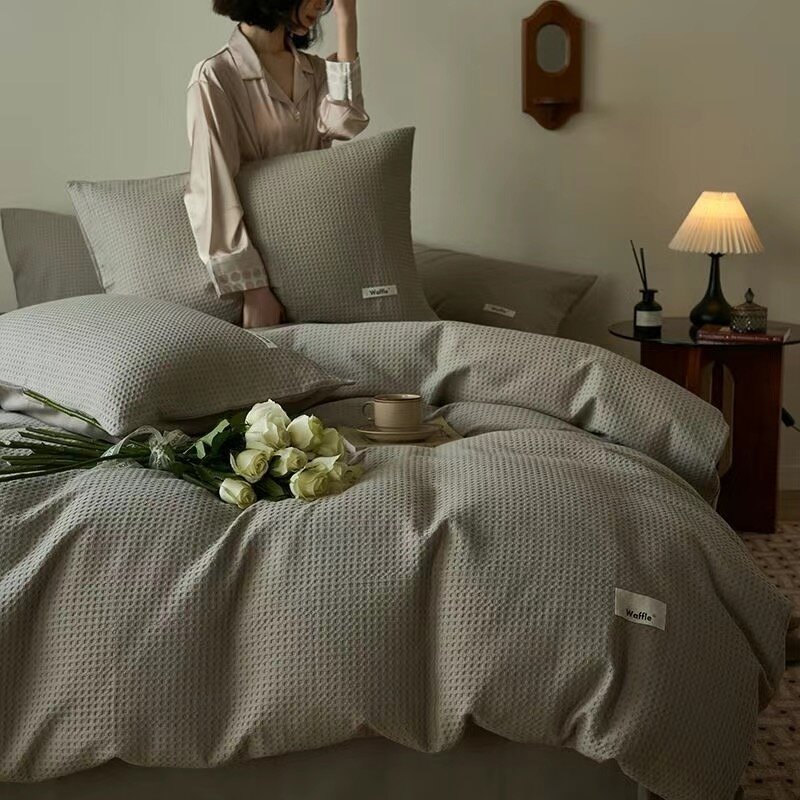 Комплект постельного белья из бамбукового волокна 4 предмета，Приятный для кожи хлопок серый 180*220cm