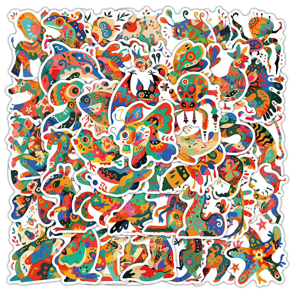 54 шт. красочных наклеек с животными, вызывающими дофамин, в этническом стиле, с мультяшными наклейками для детей и взрослых, эстетичные водонепроницаемые виниловые наклейки для ноутбука, альбома, гитары, блокнота, бутылки с водой