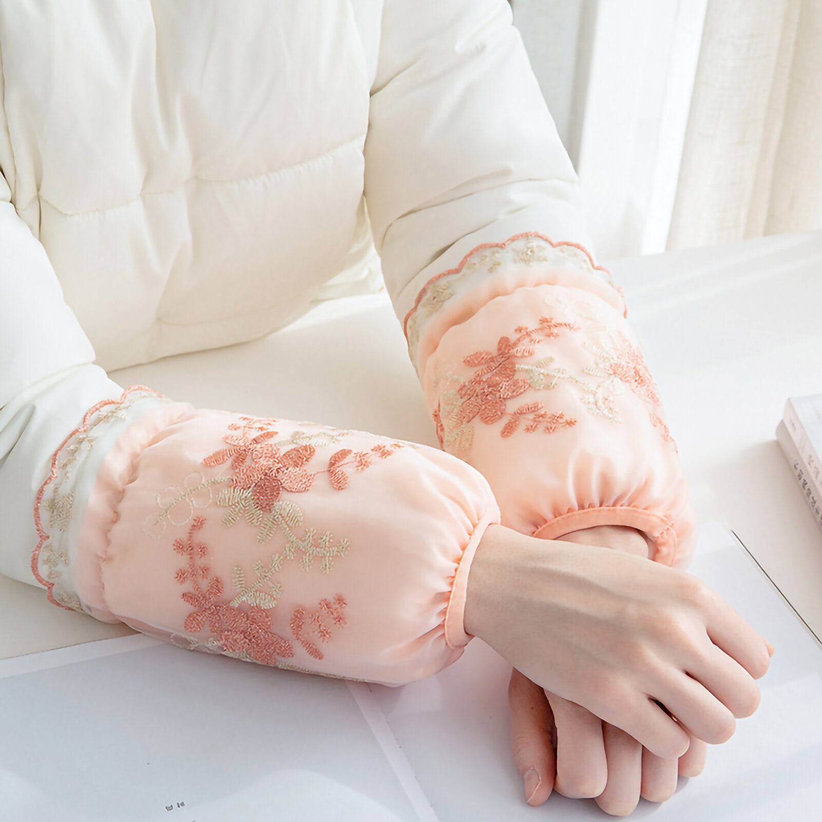 Кружевной пылезащитный нарукавник, защитный рукав для одежды, офисный кухонный рукав для улицы, светло-оранжевый