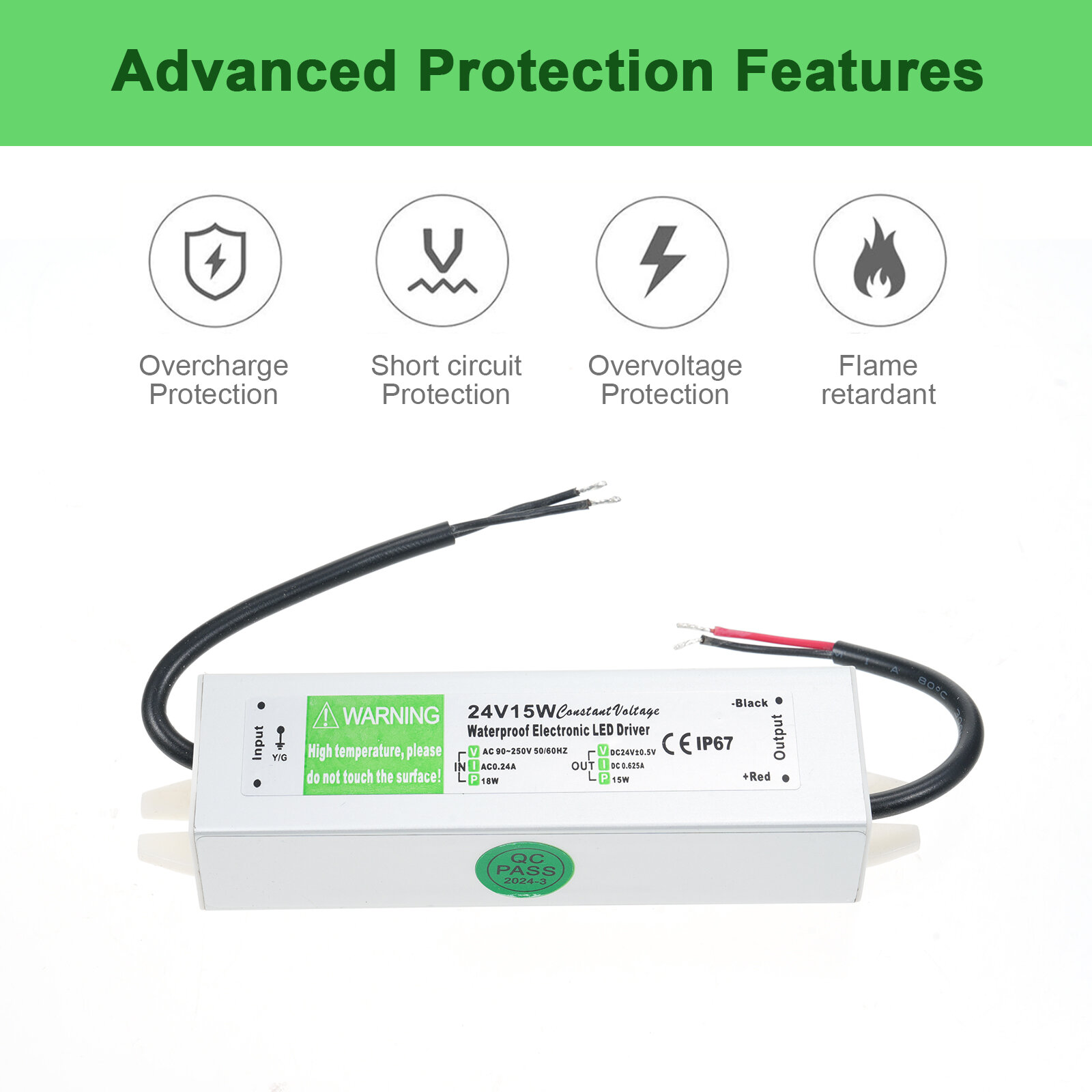IP67 Водонепроницаемый светодиодный драйвер, выключатель, блок питания, трансформатор, адаптер переменного тока 90 В-250 В в постоянный ток 24 В 15 Вт, постоянное выходное напряжение для светодиодной ленты, наружная вывеска, лайтбокс