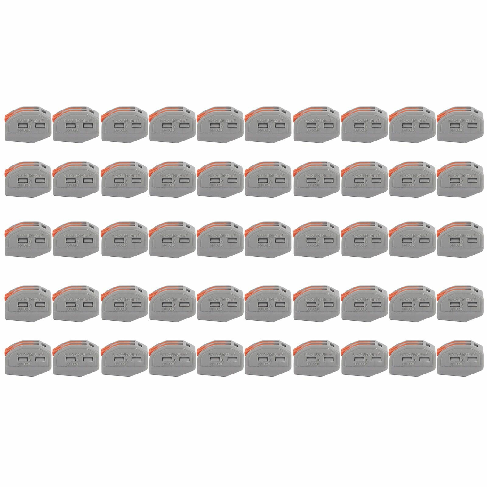 50 шт, разъем для проводов, 2-портовый рычаг, набор клемм для сращивания проводов, оранжевый