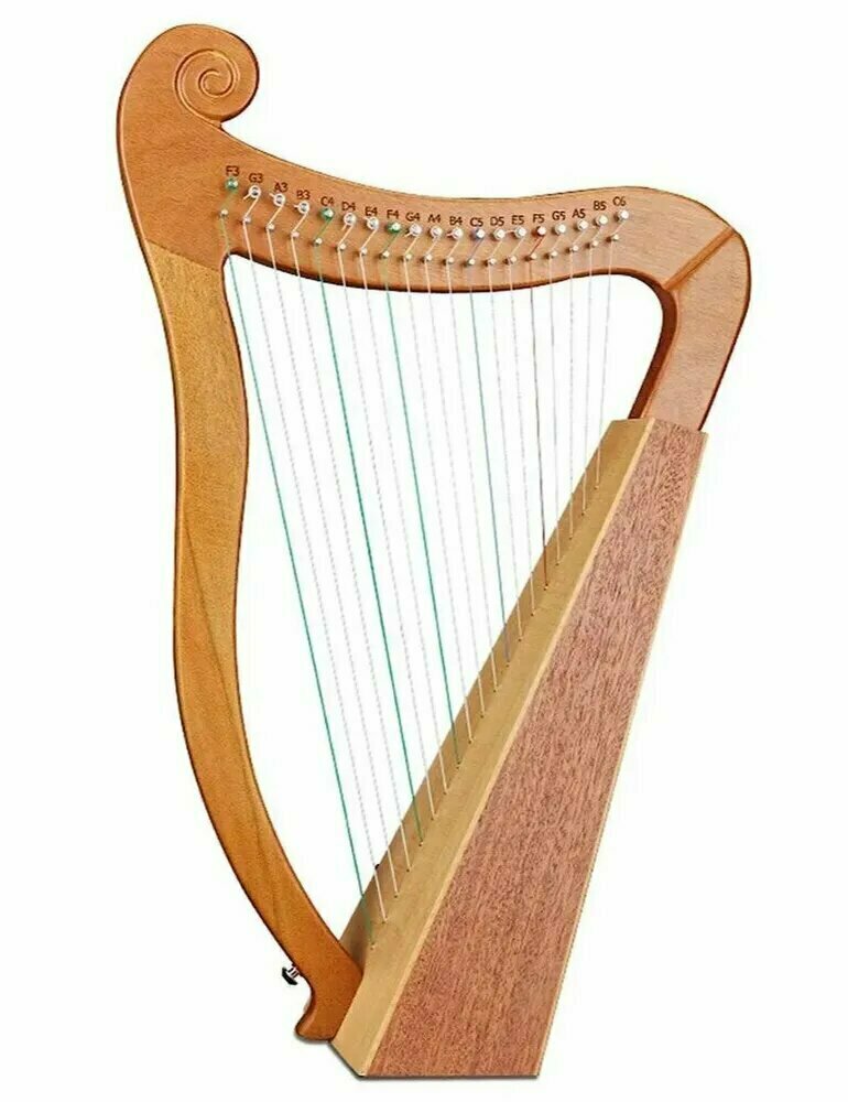 Арфа-лира, 19 струн, дерево, портативная, 36" L x 9" H x 18.5" W, желтая