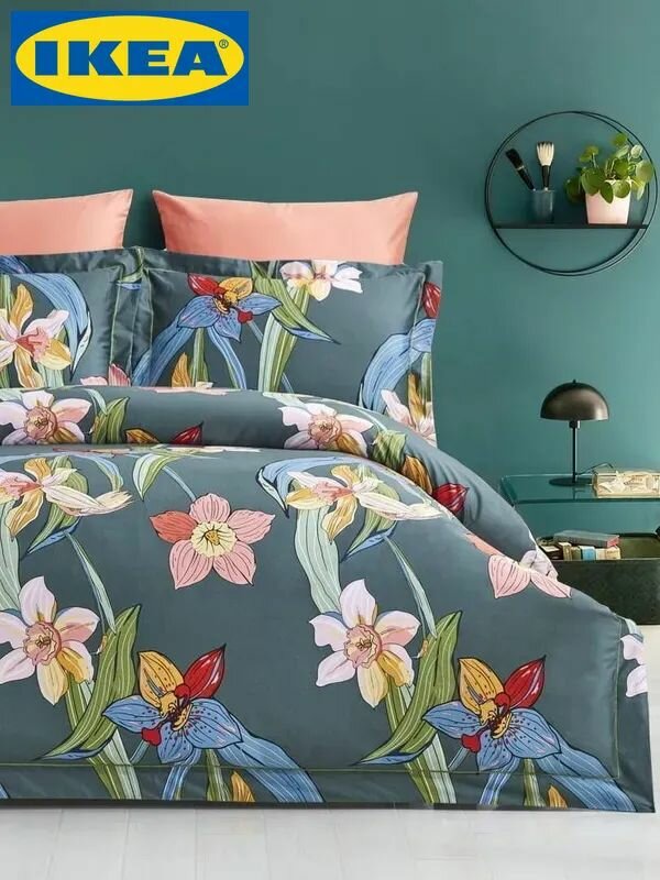 Постельное белье Евро 200х220 Exclusive Evergreen комплект сатин, 4 наволочки 50х70 и 70х70