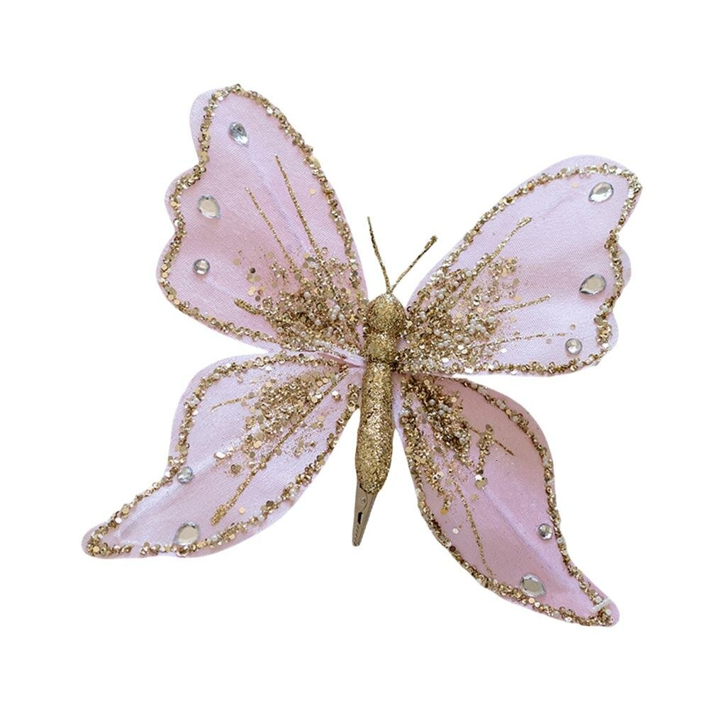 Искусственная бабочка с клипсой для украшения свадьбы и Рождества, Светло-розовый