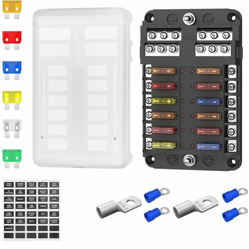 Блок предохранителей на 12 цепей с LED-индикацией