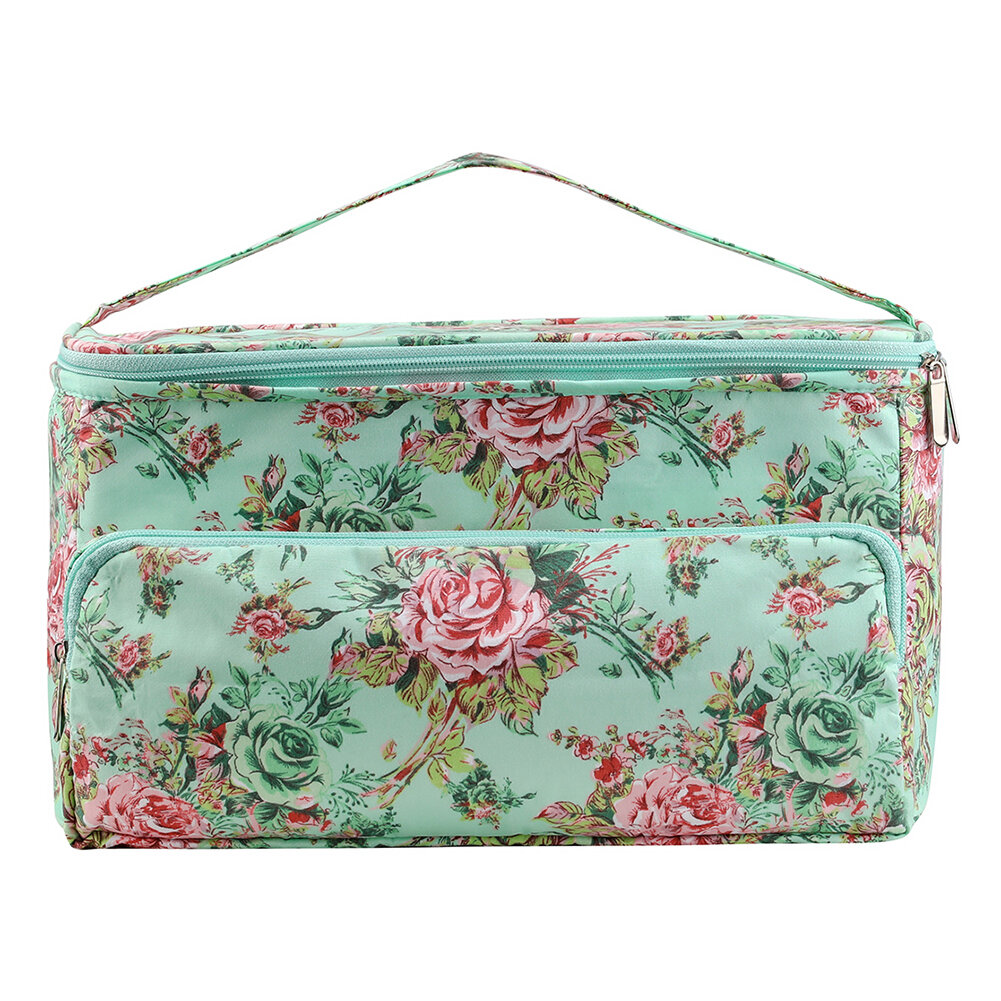 Тканевый контейнер для хранения пряжи 600D, с декоративной вышивкой, размер 36x18.5x15.5 см, зелёный