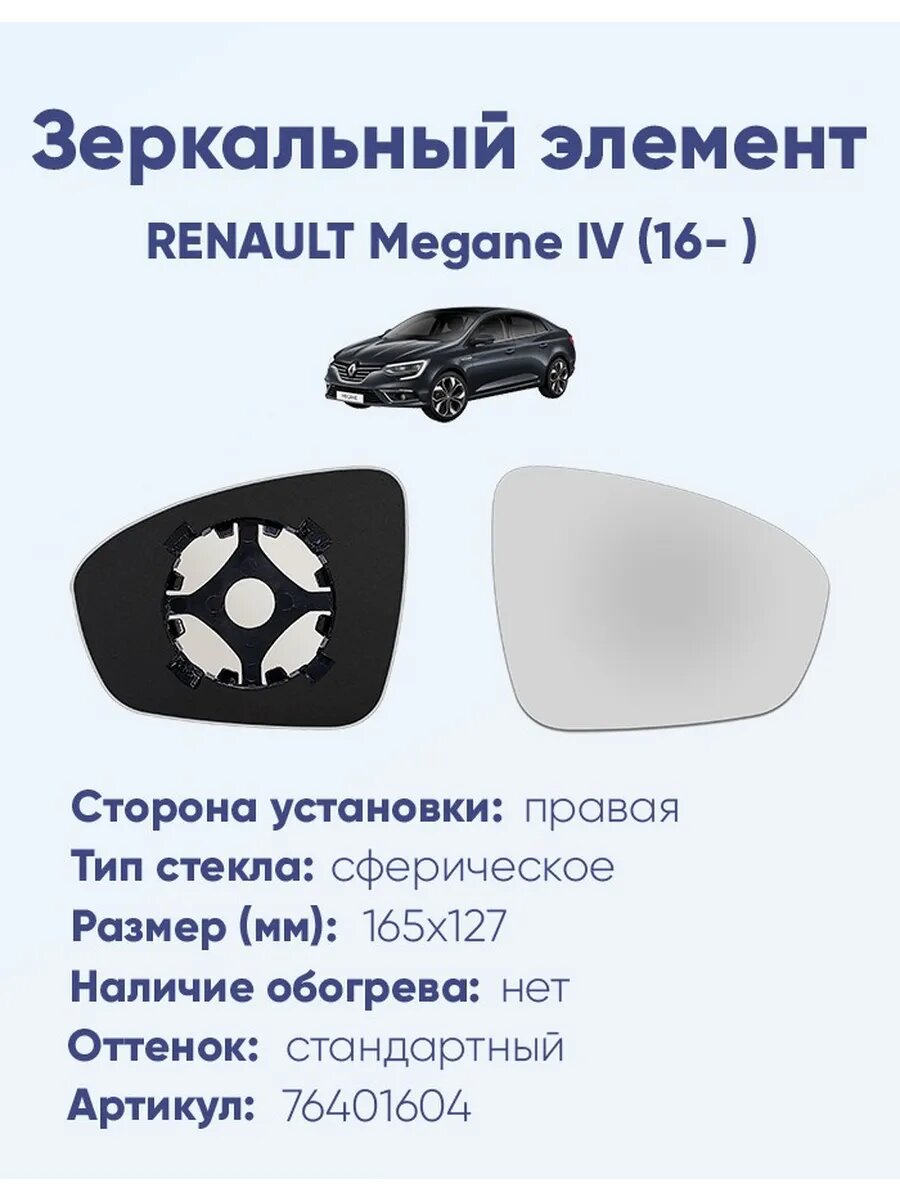 Зеркальный элемент правый RENAULT Megane IV (16- ) сфера нейтральный без обогрева
