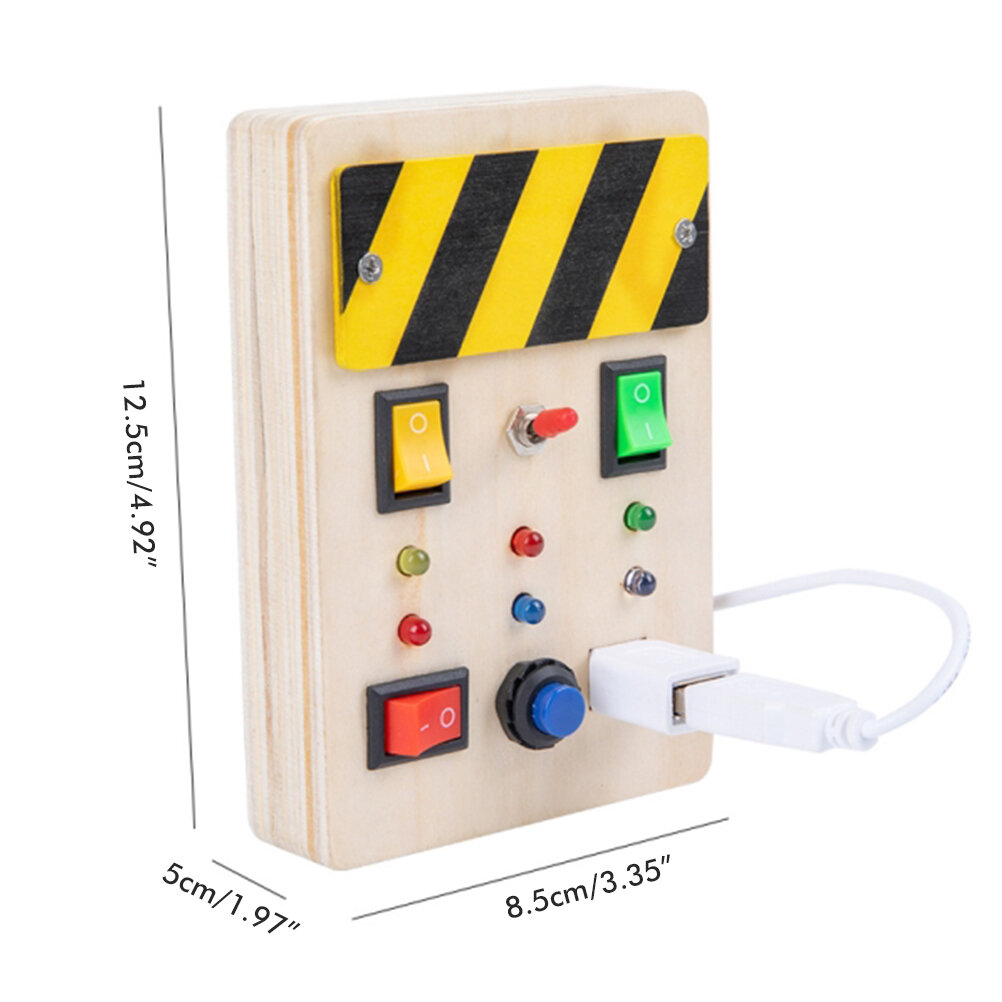Деревянная сенсорная игрушка Busy Board с светодиодными кнопками и вставляемыми проводами для детей