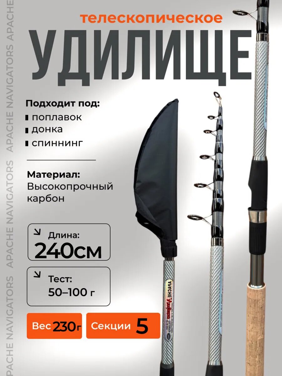 Спиннинг для рыбалки на хищную рыбу телескопический 240 см.