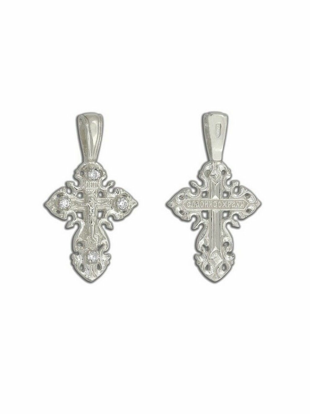 Крестик, серебро, 925 проба, фианит
