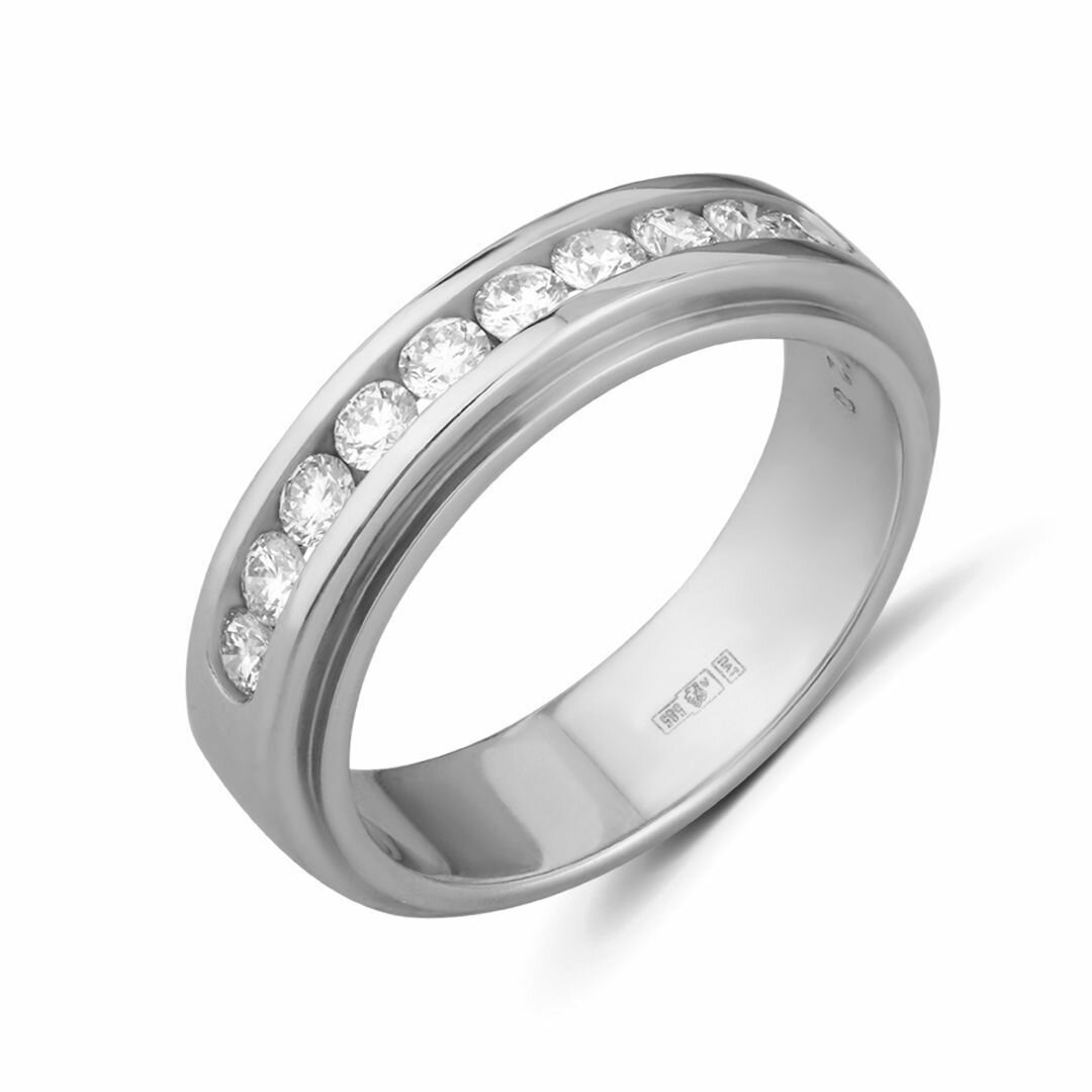 Кольцо обручальное, белое золото, 585 проба, родирование, бриллиант