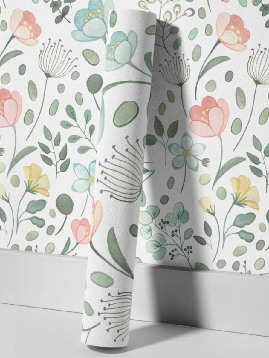 Самоклеящиеся обои с цветочным рисунком размером 0,45 х 3 м подходят для отделки мебели, кухонь и стен